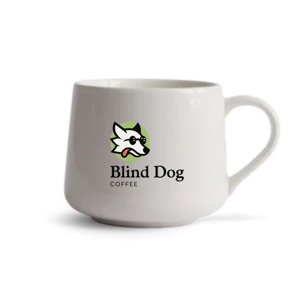Blind Dog Coffee Logo 12 Ounce Crescent Mugs